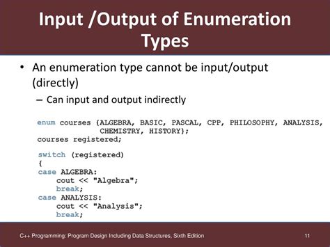 Enumeration Type Data type: a set of values with a set of operations on them Enumeration type: a ...