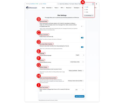 Etherscan Information Center Site Settings