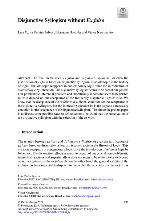Pdf Disjunctive Syllogism Without Ex Falso