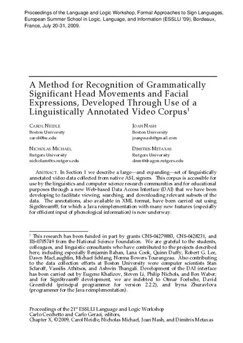 Pdf A Method For Recognition Of Grammatically Significant Head Movements And Facial