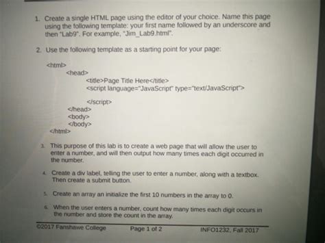 solved 1 create a single html page using the editor of your