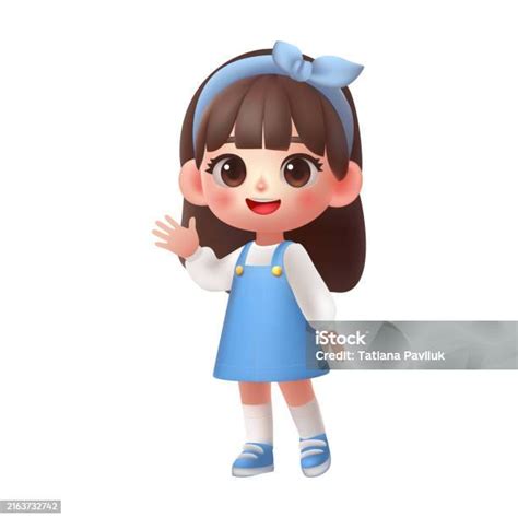 흔들리는 3d 만화 소녀 귀여운 행복한 젊은 여성 캐릭터 벡터 일러스트 레이 션 고립되고 쾌활하고 캐주얼한 포즈로 웃는 아이