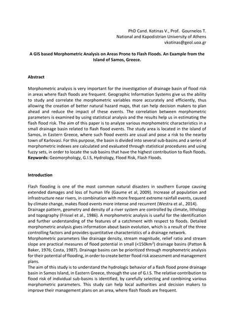 Pdf A Gis Based Morphometric Analysis On Areas Prone To Flash Floods An Example From The
