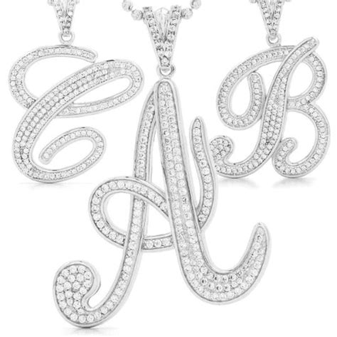 925 Sterling Silver Initials Letters Pendant Cz For Womens Mens