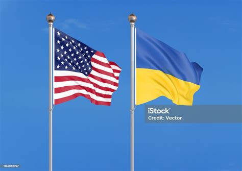 미국 Vs 우크라이나 미국과 우크라이나의 두꺼운 색의 부드러운 플래그 하늘 배경에 3d 그림 일러스트레이션 0명에 대한 스톡 사진 및 기타 이미지 Istock