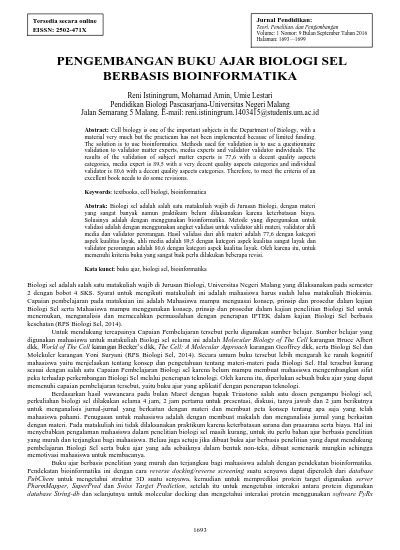 Pengembangan Buku Ajar Biologi Sel Berbasis Bioinformatika