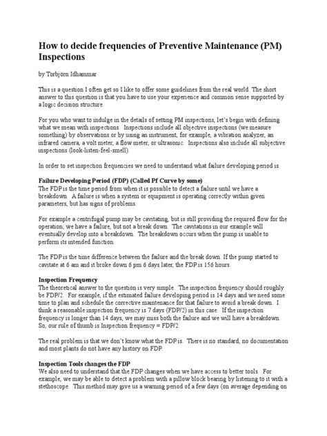 how to decide frequencies of preventive maintenance pdf bearing