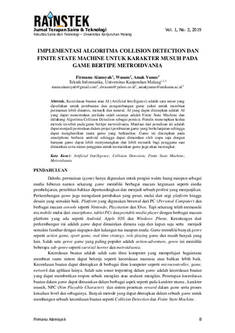 Pdf Implementasi Algoritma Collision Detection Dan Finite State