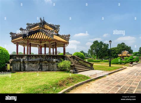 Beautiful View Of Traditional Vietnamese Pavilions On Blue Sky