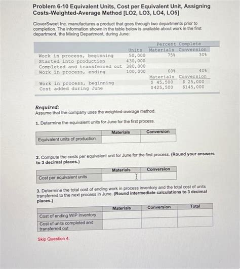 Solved Problem 6 10 Equivalent Units Cost Per Equivalent Chegg Com