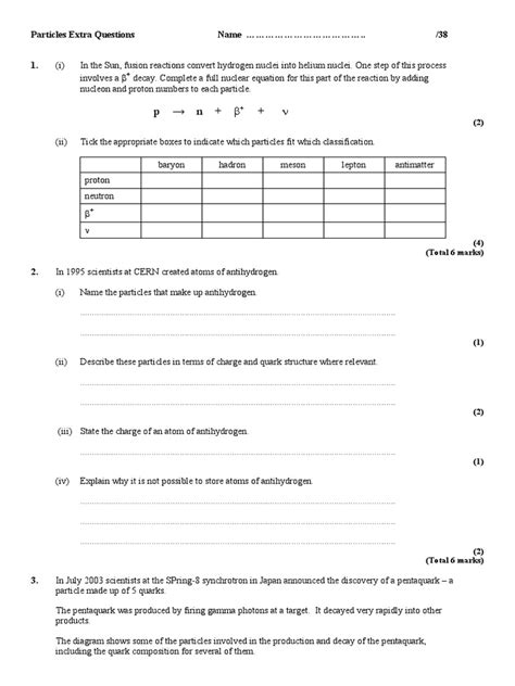 Particle Physics Extra Questions Document Providing Multiple Choice