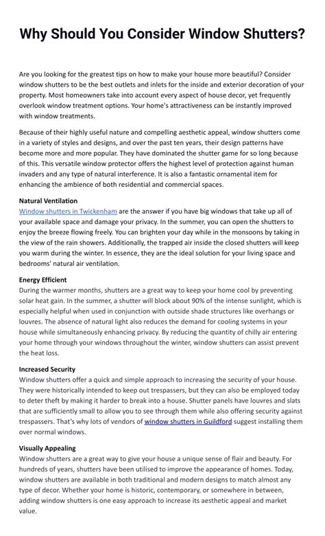 Ppt Why Should You Consider Window Shutters Powerpoint Presentation