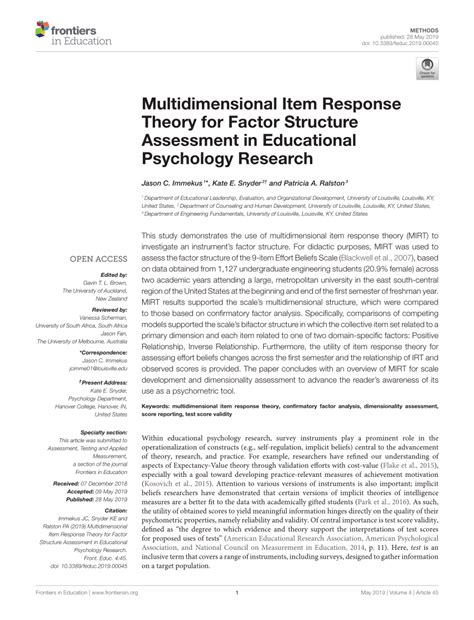 Pdf Multidimensional Item Response Theory For Factor Structure