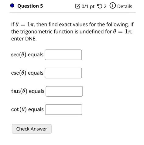 Solved If θ π then find exact values for the following If Chegg