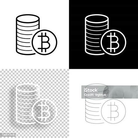 비트 코인 스택 디자인 아이콘입니다 빈 흰색 및 검은색 배경 선 아이콘 토큰에 대한 스톡 벡터 아트 및 기타 이미지 토큰