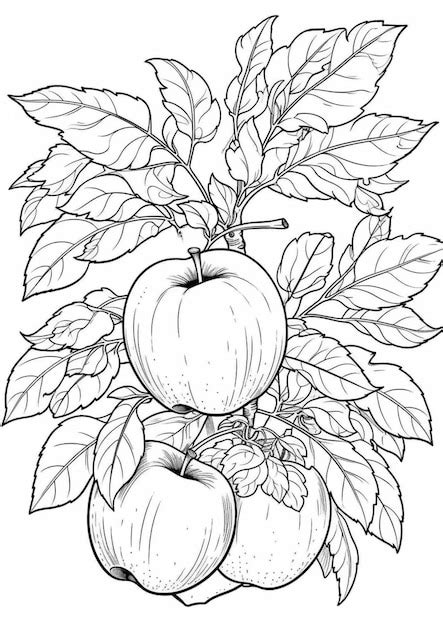 A Drawing Of An Apple Tree With Two Apples And Leaves Ai Generative Premium Ai Generated Image