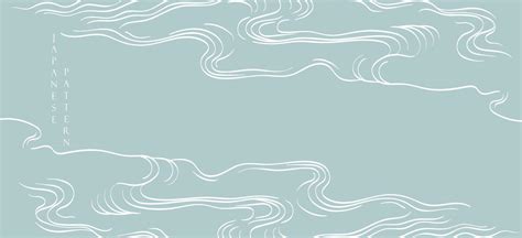 Blue Hand Drawn Wave With Japanese Pattern Vector Abstract Art Background In Vintage Style