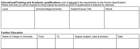 Job Search Education Sections In An Job Application Form Academia