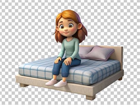 A Cartoon Girl Sitting On The Bed Premium Ai Generated Psd