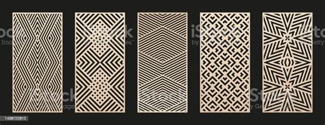 레이저 컷 패턴 세트 벡터 추상 선형 기하학적 장식 줄무늬 격자 레이저에 대한 스톡 벡터 아트 및 기타 이미지 레이저