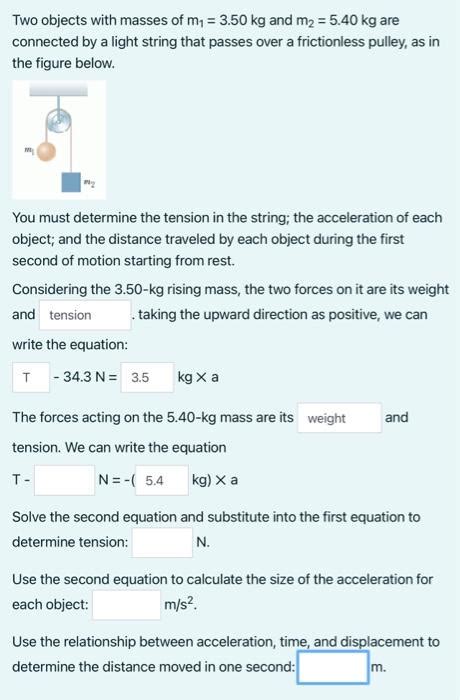 solved two objects with masses of m1 3 50 kg and m2 5 40 kg