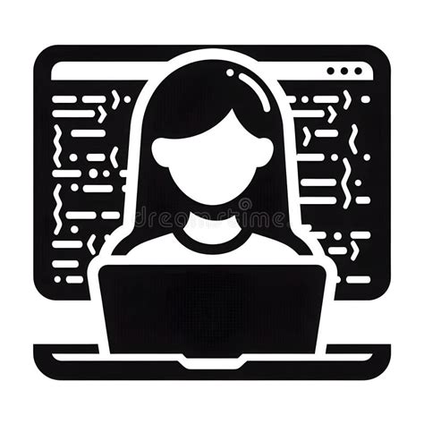 Minimalist Black And White Illustration Of A Female Programmer Working