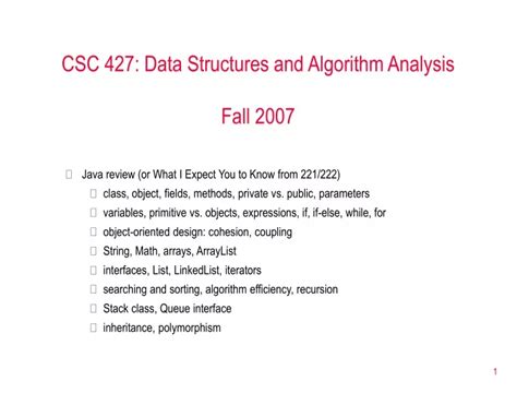 Ppt Csc 427 Data Structures And Algorithm Analysis Fall 2007