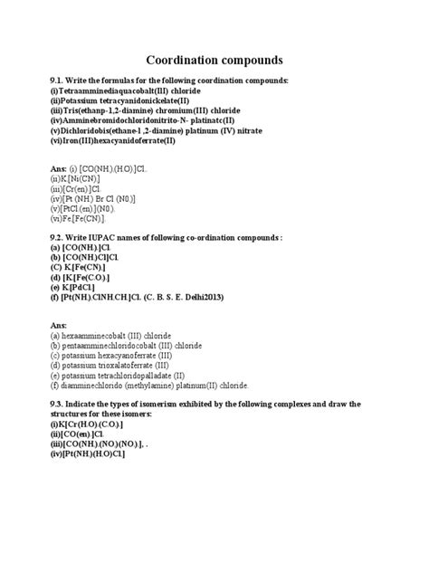Coordination Compounds Pdf Coordination Complex Ligand