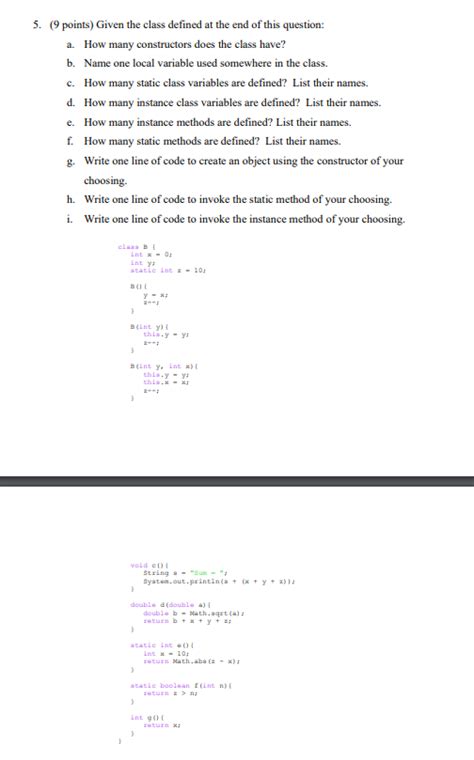 Solved 5 9 Points Given The Class Defined At The End Of