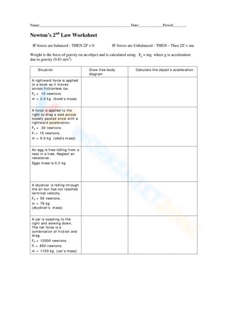 Newtons Law Practice Worksheet