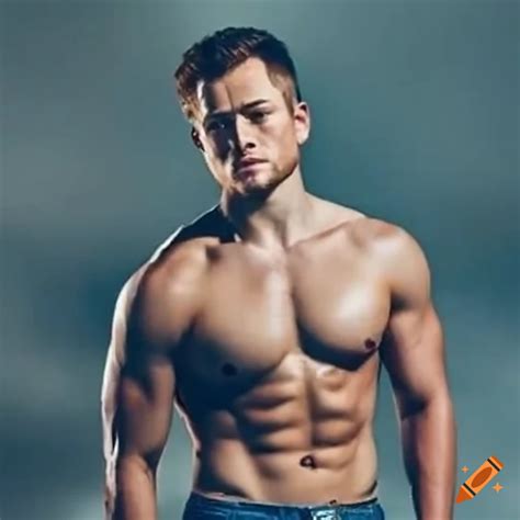 British Actor Taron Egerton With A Toned Body And Jeans