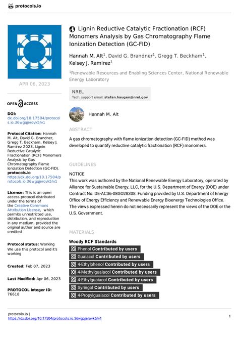Pdf Lignin Reductive Catalytic Fractionation Rcf Monomers Analysis By Gas Chromatography