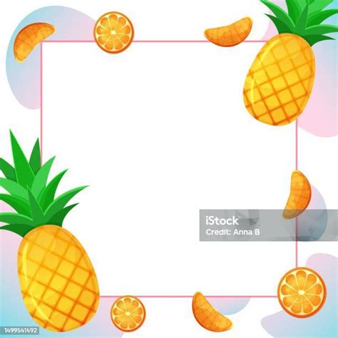 이국적인 과일 파인애플과 열대 국경 정사각형 프레임입니다 템플릿 디자인 벡터 그림입니다 0명에 대한 스톡 벡터 아트 및 기타 이미지 Istock