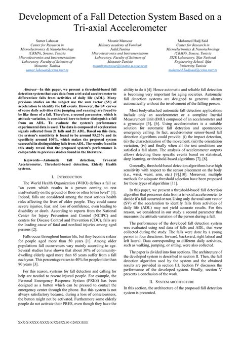 Pdf Development Of A Fall Detection System Based On A Tri Axial