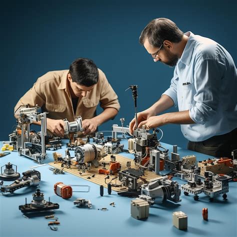 Premium Photo Assembly Line Work On Plain Blue Background