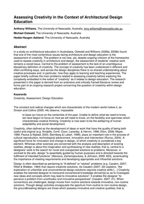 Pdf Assessing Creativity In The Context Of Architectural Design Education