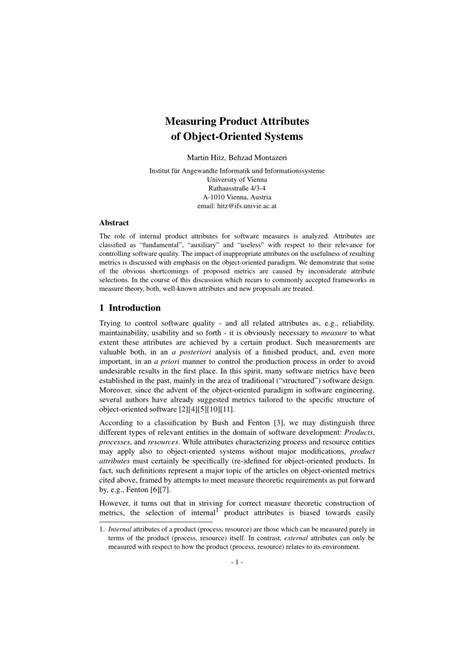 Pdf Measuring Product Attributes Of Object Oriented Systems