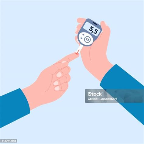 포도당 측정기로 손을하는 포도당 혈액 검사 당뇨병 개념에 설탕을 확인하십시오 혈액에서 인슐린 테스트 고혈당 모니터링 최근 벡터 장면 검사 보기에 대한 스톡 벡터 아트 및