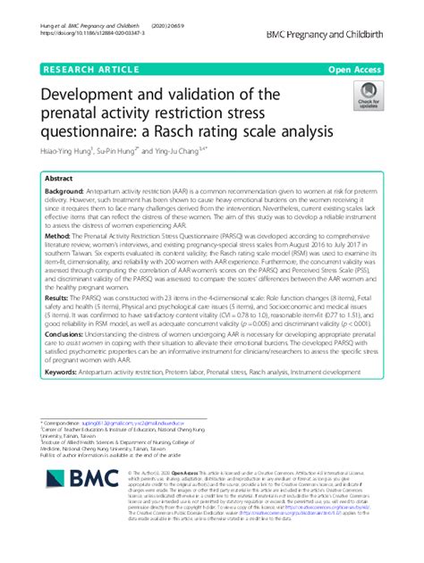 Pdf Development And Validation Of The Prenatal Activity Restriction