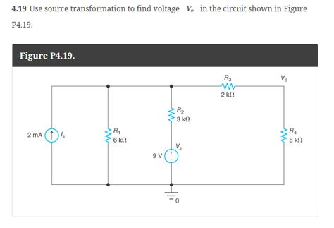 solved 4 19 use source transformation to find voltage vo in