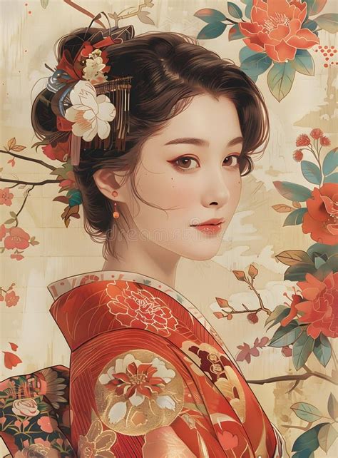 Portrait Of A Japanese Woman In Traditional Clothing Generated Using Ai Stock Illustration
