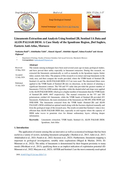 Pdf Lineaments Extraction And Analysis Using Sentinel 2b Sentinel 1a Data And Alos Palsar Dem