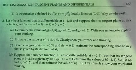 Solved 10 4 Linearization Tangent Planes And Differentials