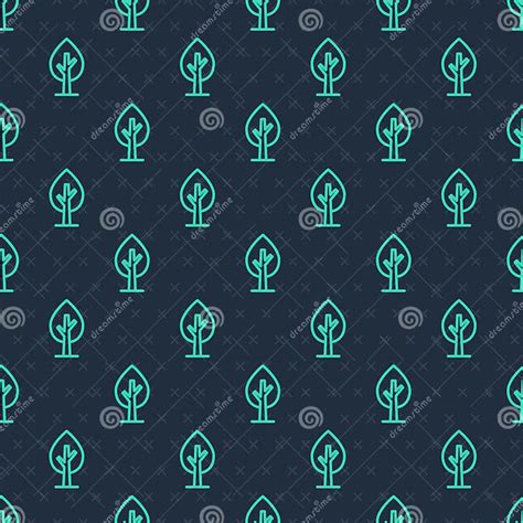 Green Line Tree Icon Isolated Seamless Pattern On Blue Background Forest Symbol Stock Vector