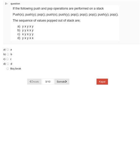 Solved 3 Question If The Following Push And Pop Operations