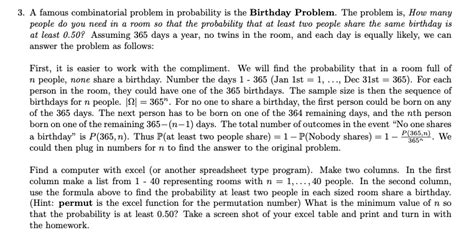 Solved 3 A Famous Combinatorial Problem In Probability Is Chegg Com