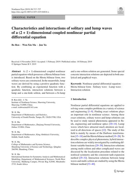 pdf characteristics and interactions of solitary and lump waves of a
