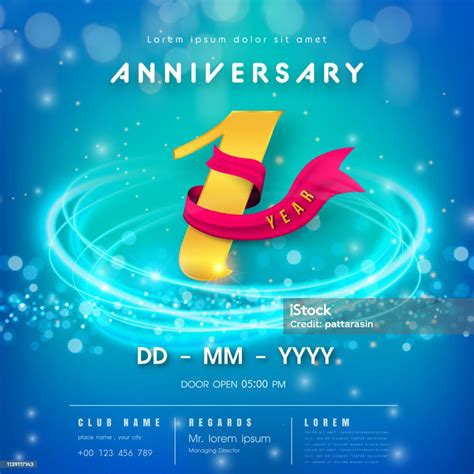 블루 추상 미래 공간 배경에 1 년 기념일 로고 템플릿 하이테크 네트워크 디지털 기술 개념 디자인 요소와 숫자를 축 하 1 차 현대 기술 디자인 광고에 대한 스톡 벡터 아트