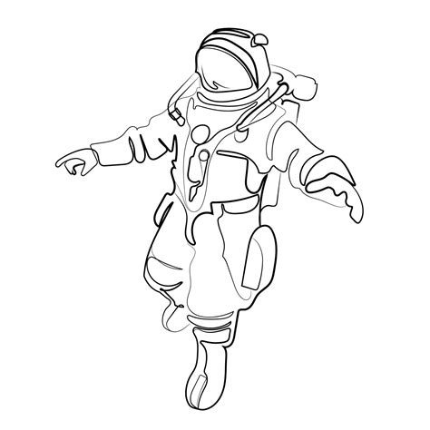 Astronaut One Continuous Line Drawing Vector Simple Illustrationspaceman Cosmos Discovery