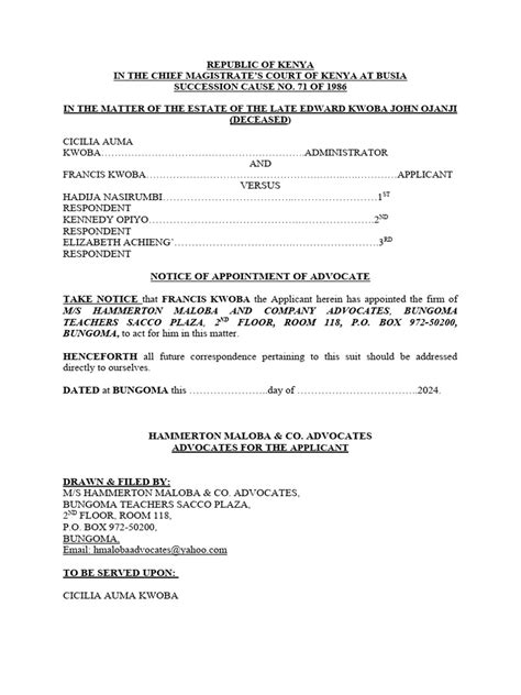 Notice Of Appoinment Appolo Kingori Pdf Public Law Justice